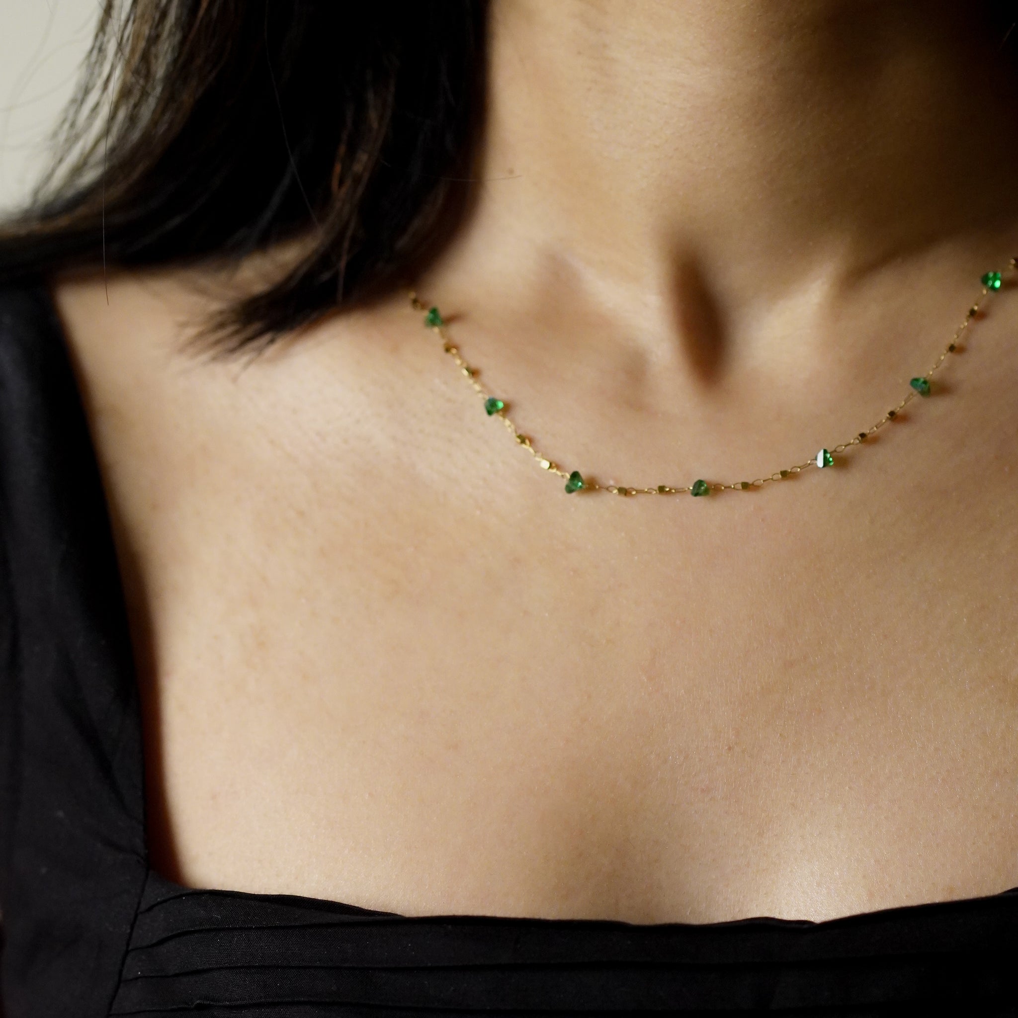 Dainty Emerald Stones Necklace| Gold Plated Waterproof Necklace