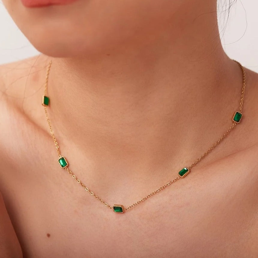 Waterproof Minimal Green Stone Necklace| Isabel Necklace